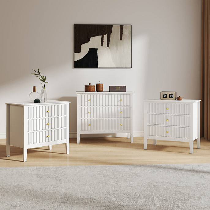 3 Drawer Chest of Drawers and Pair of Bedside Tables - Hales White ...