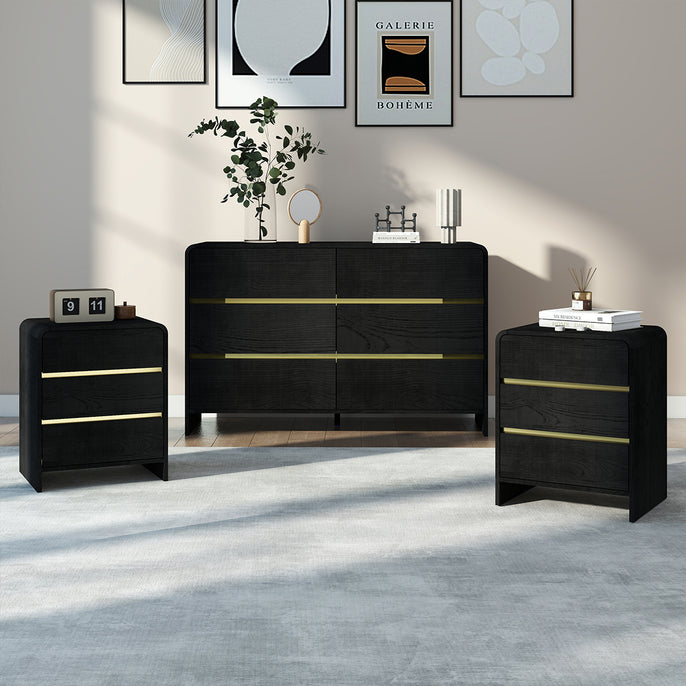 Black Chest of Drawers and Pair of 3 Drawer Bedside Tables - Meridian ...