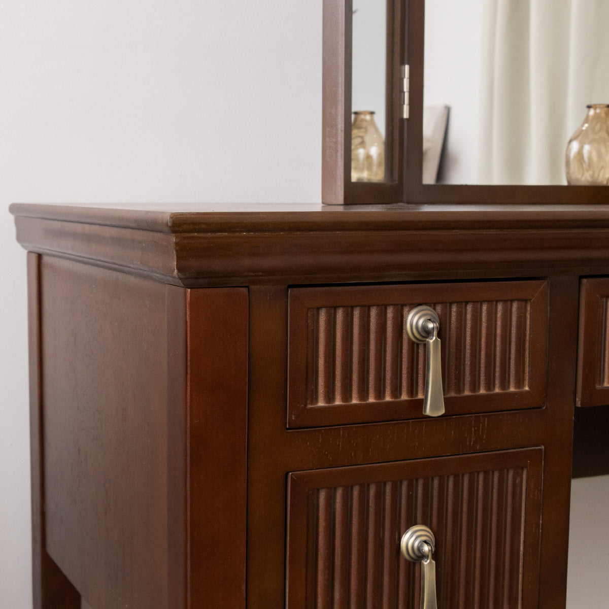 Dark Brown Wooden Reeded Dressing Table - Georgian Range – Melody ...