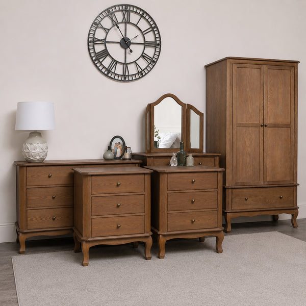 Dark Wood Wardrobe, Dressing Table Set, Chest of 7 Drawers & Pair of ...