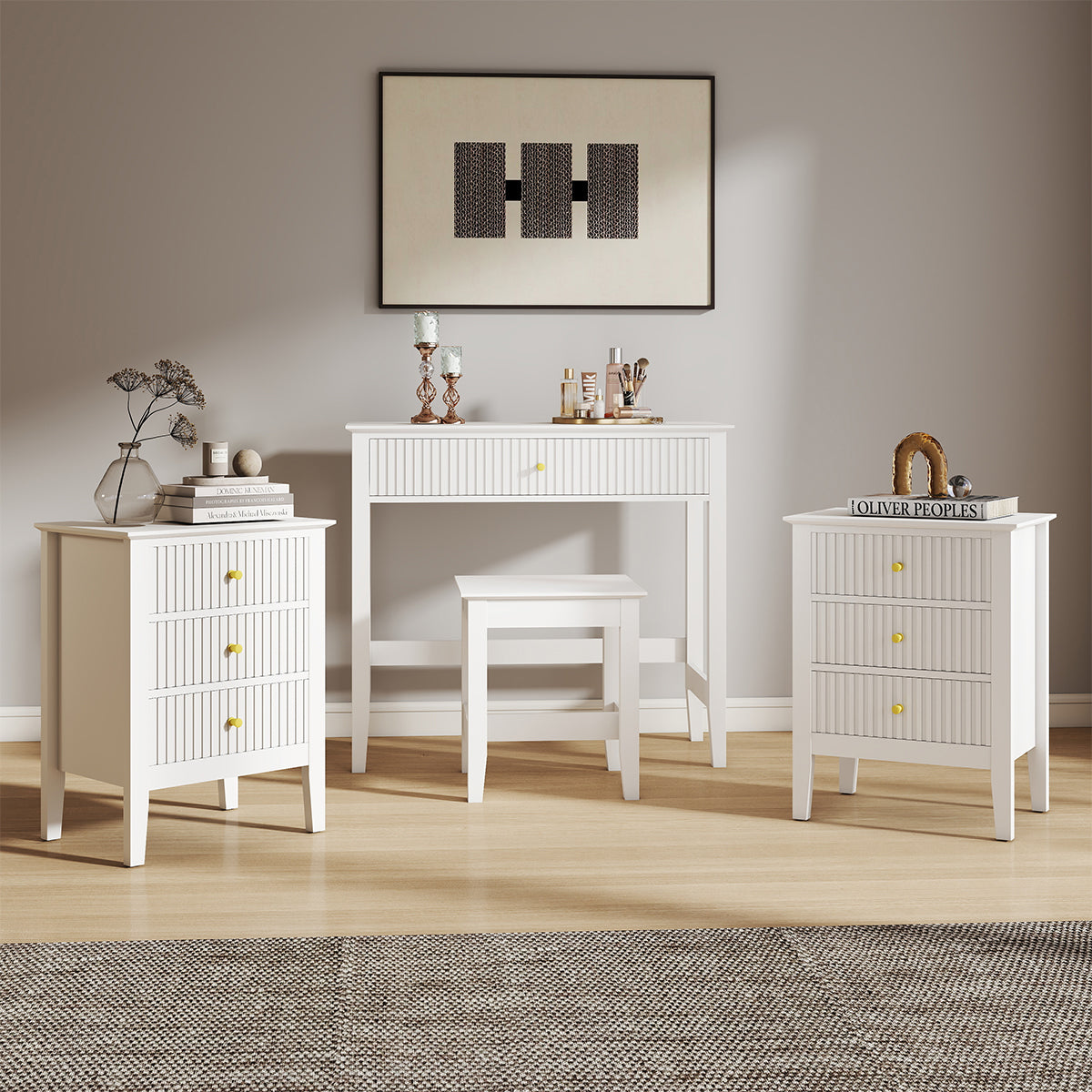 Dressing Table, Stool & Pair of Large 3 Drawer Bedside Tables - Hales ...