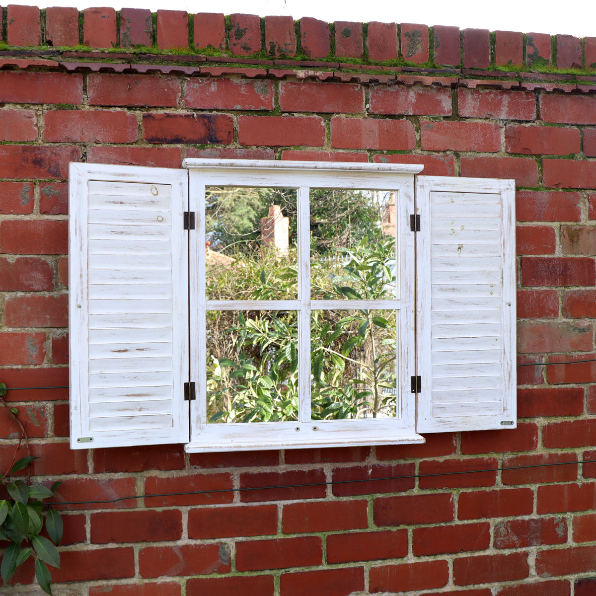 Distressed Ivory Shutter Style Garden Wall Mounted Mirror 60cm x 70cm ...