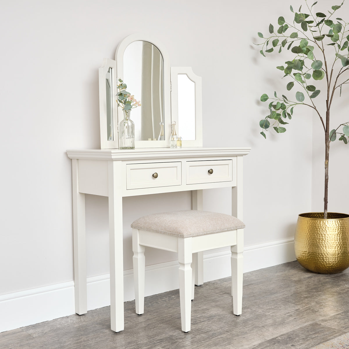 Large Dressing Table, Mirror & Stool Set - Daventry Ivory Range ...