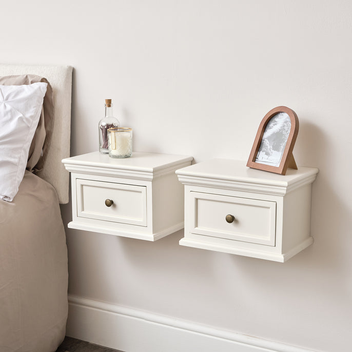 Pair of Ivory Wall Mounted Bedside Tables - Daventry Ivory Range ...