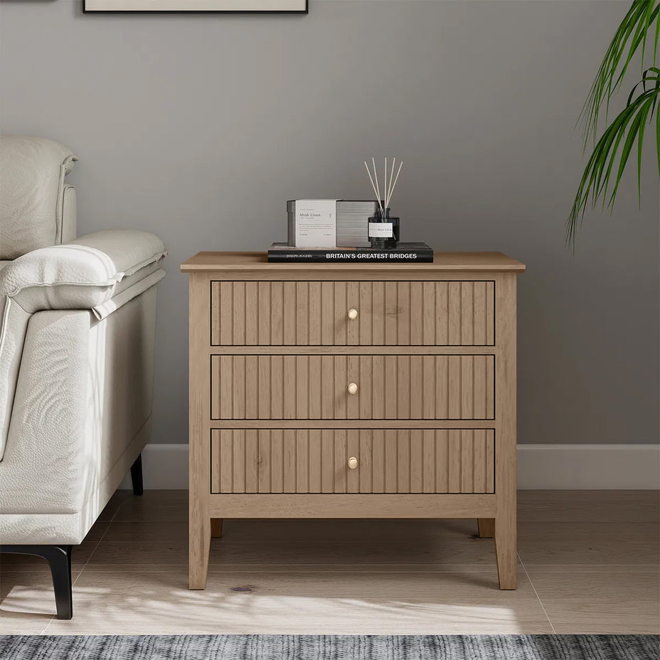 Large 3 Drawer Bedside Table - Hales Pale Wood Range – Melody Maison