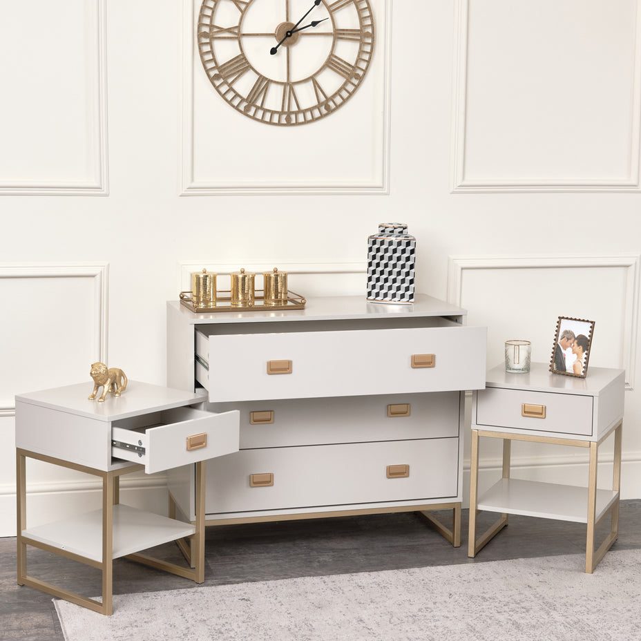 Large 3 Drawer Chest of Drawers and Pair of Bedside Tables - Elle Ston ...
