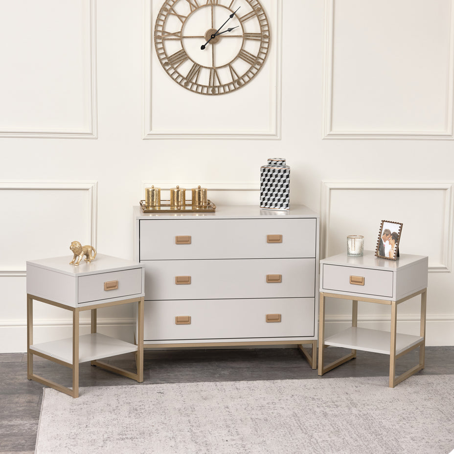 Large 3 Drawer Chest of Drawers and Pair of Bedside Tables - Elle Ston ...