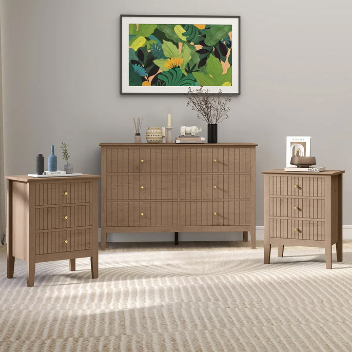 Large Chest of Drawers and Pair of Bedside Tables - Hales Pale Wood Ra ...