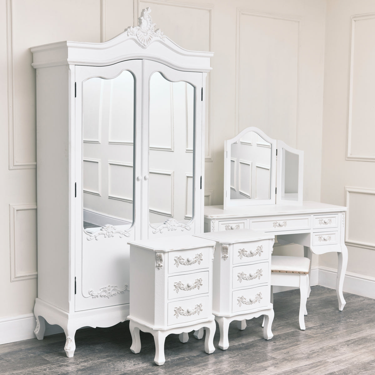 Large Double Wardrobe, Dressing Table Set & Pair of 3 Drawer Bedside T ...