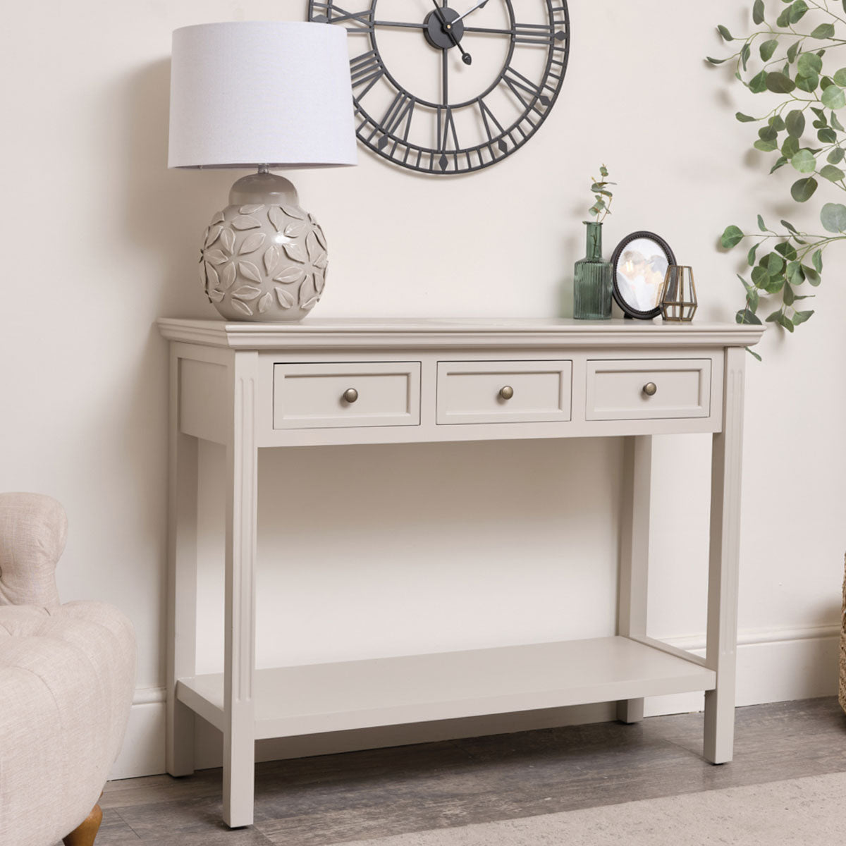 Large Grey 3 Drawer Sideboard Console Table - Daventry Taupe-Grey Range ...