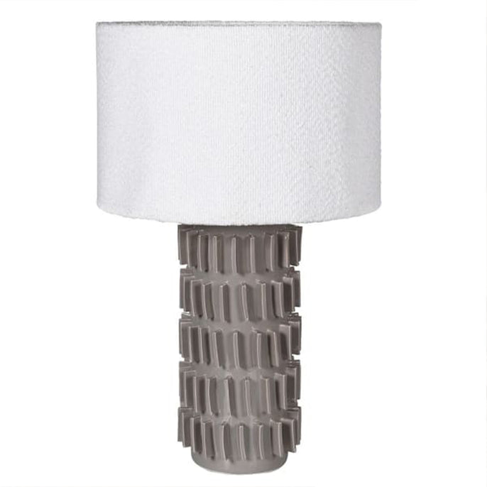 Large Grey Ceramic Boucle Table Lamp with White Linen Shade – Melody ...