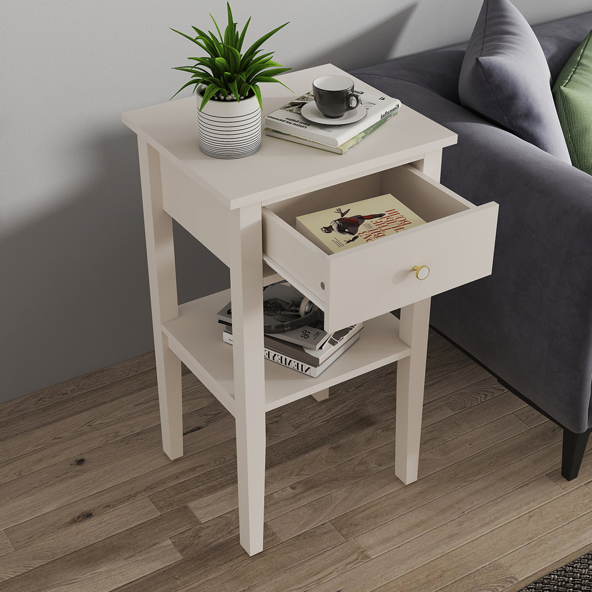 One Drawer Bedside Table - Abbey Pale Ivory Range – Melody Maison