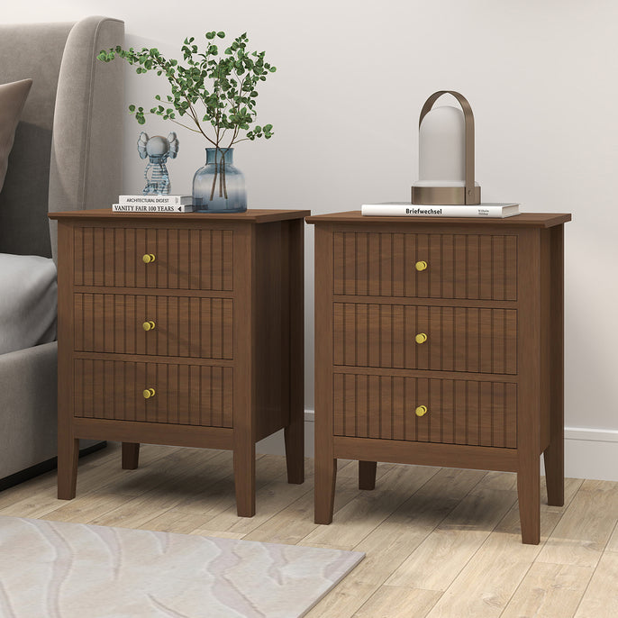 Pair of 3 Drawer Bedside Table - Hales Dark Wood Range – Melody Maison