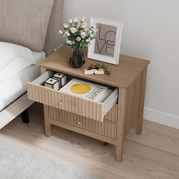 Set Of 2 Large 3 Drawer Bedside Tables - Hales Pale Wood Range – Melody ...