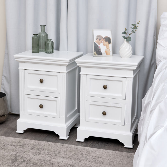 Pair of White Two Drawer Bedside Tables - Daventry White Range – Melody ...