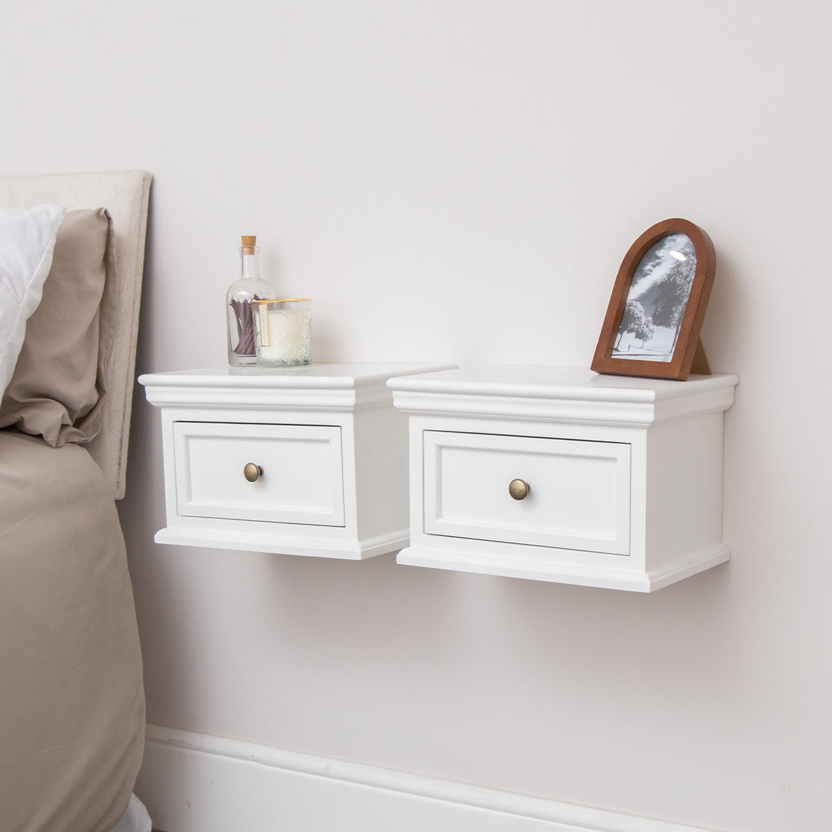 Pair Of White Wall Mounted Bedside Tables - Daventry White Range ...
