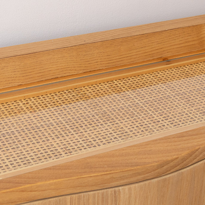 Pale Wood Curved 3 Drawer Console Table with Hessian & Glass Top - Aus ...